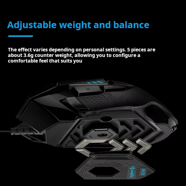Logitech G502 Wired Gaming Mouse, adjustable weight system, RGB glowing ...