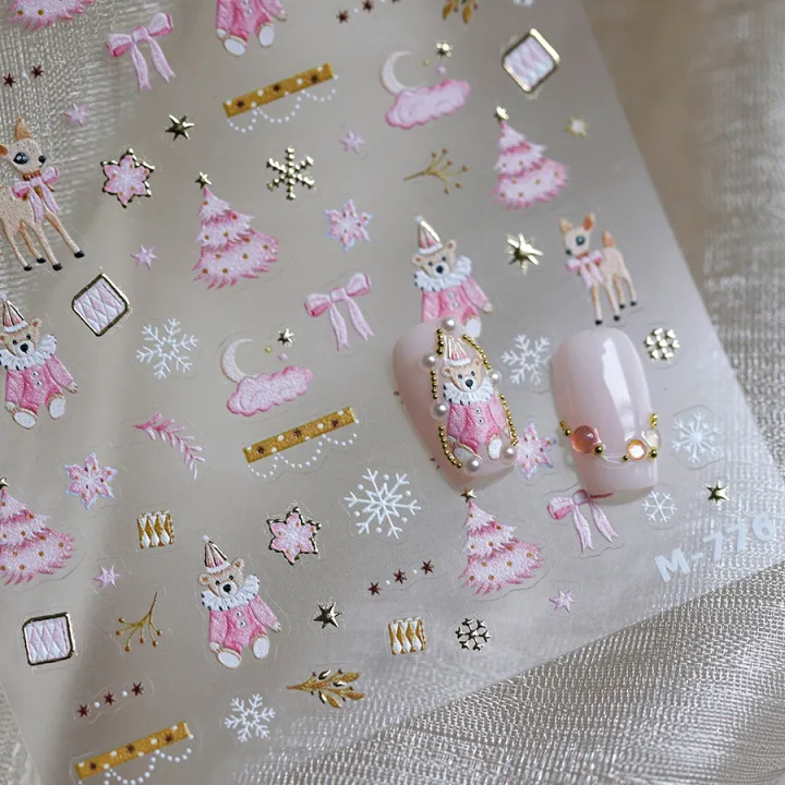 Pink Snowflake Christmas Nail Stickers Small Stickers Cute Gilding ...