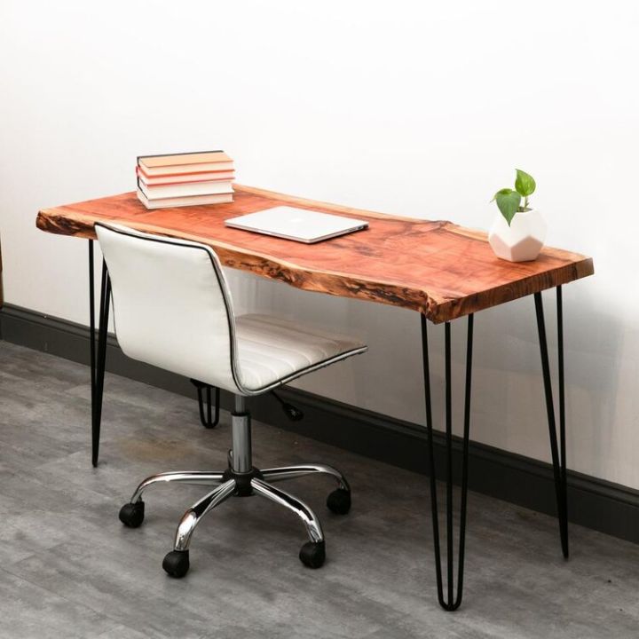 Live Edge Study Table with Hairpin Legs – Modern Rustic Work Desk ...