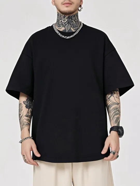 Men’s Baggy Oversized Drop Shoulder T-Shirt – Black Casual Wear | Daraz ...
