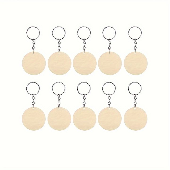30PCS Round-Shaped Wooden Keychain Set with Unfinished Wood Chip Key ...