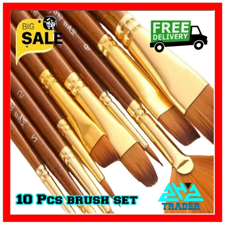 Pack of 10 Multi Shapes High Quality Nylon Professional Art Brush Set ...