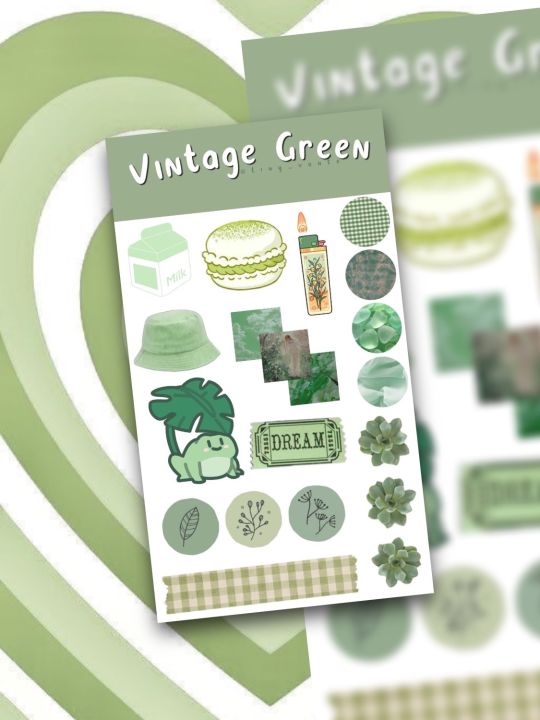 Vintage Green Journaling Sticker Sheet - Custom Waterproof Stickers ...