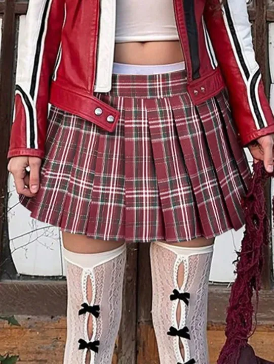 Y2K 2025 Summer Skirts Girls Cute Kawaii Tartan Mini Skirt Pleated ...