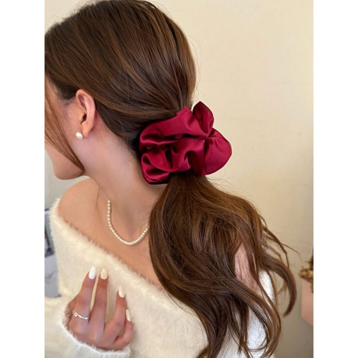 1PC High-End Satin Large Scrunchie, Black & Red Two Colors, Smooth ...