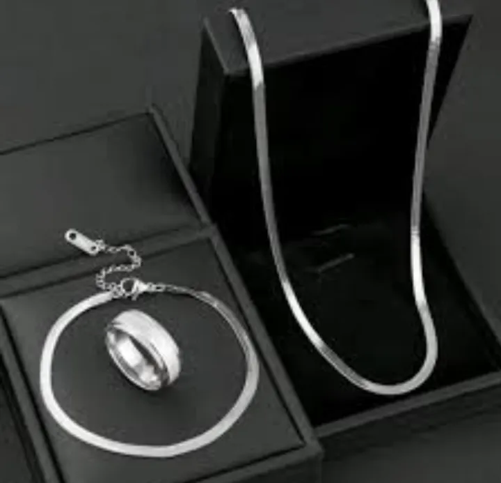 PACK OF 3 HIGH QUALITY STAINLESS STEEL FLAT SNAKE CHAIN +SNAKE BRACLATE ...