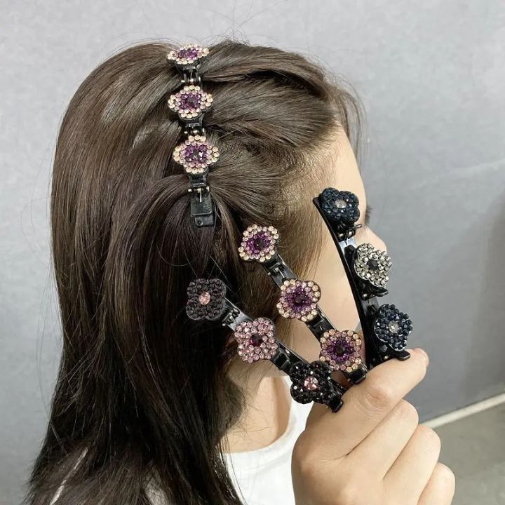 1PC Fashion Four-leaf Clover Braided Hair Finishing Side Clip Sparkling ...