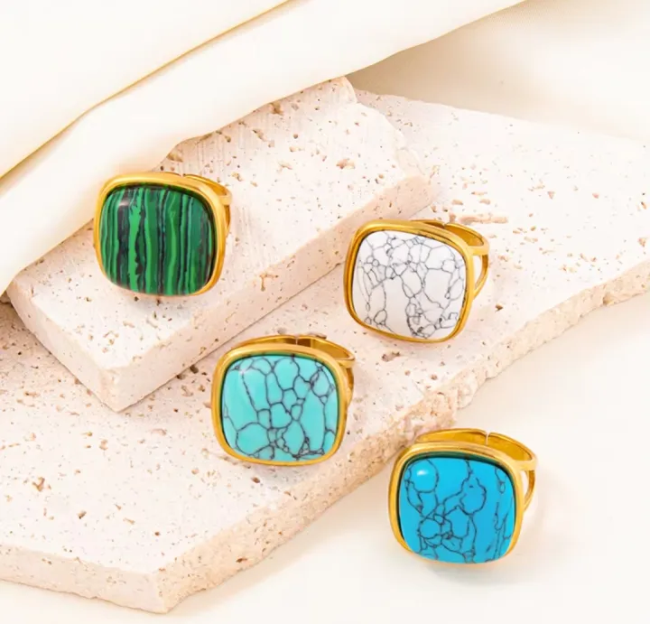 NEW VINTAGE GOLD PLATED SQUARE STONE RING -TOP FASHION HIGH QUALITY ...