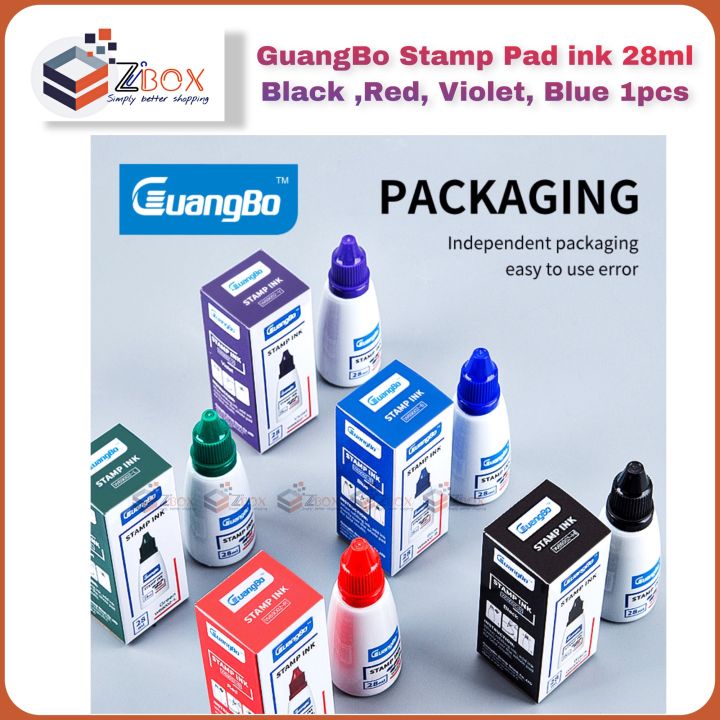 GuangBo Stamp Pad ink 28ml Black ,Blue,Red, Green , Violet, 1pcs ...