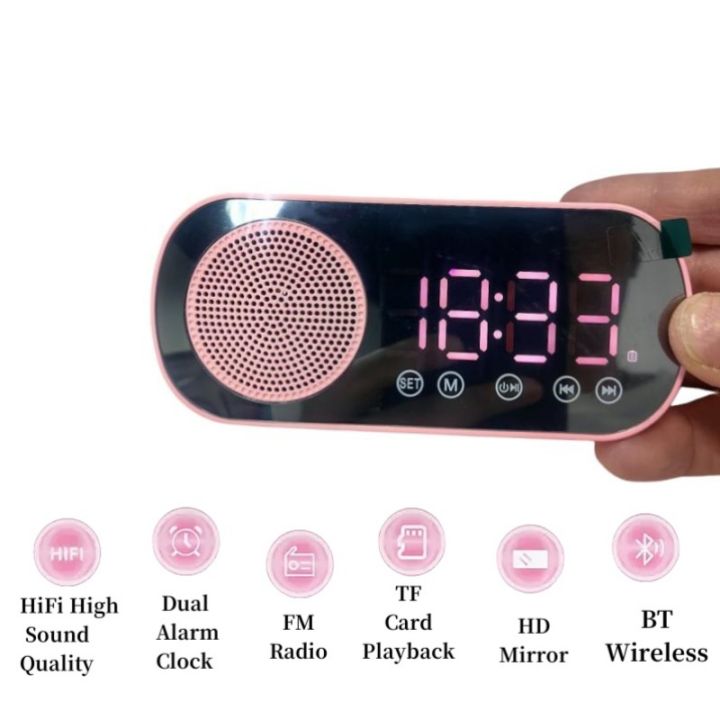 USB Plug-in Mirror Digital Alarm Clock Timer Support TF FM Radio 2 ...