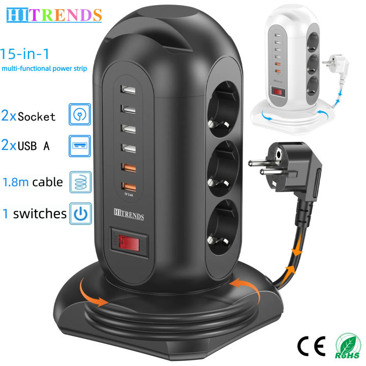 Eu plug vertical power board 2500W 9AC socket, 6 USB interfaces, master ...