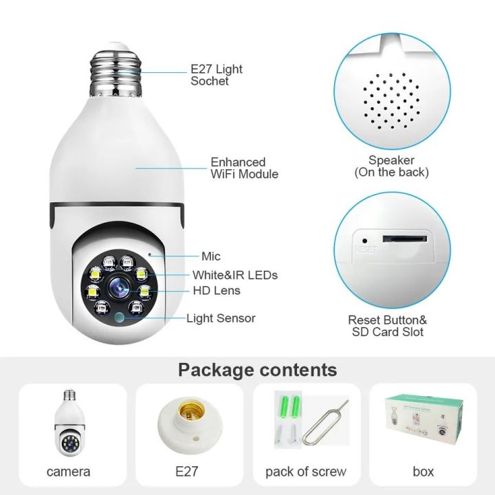 Bulb Surveillance Camera Night Vision Full Color Automatic Human ...