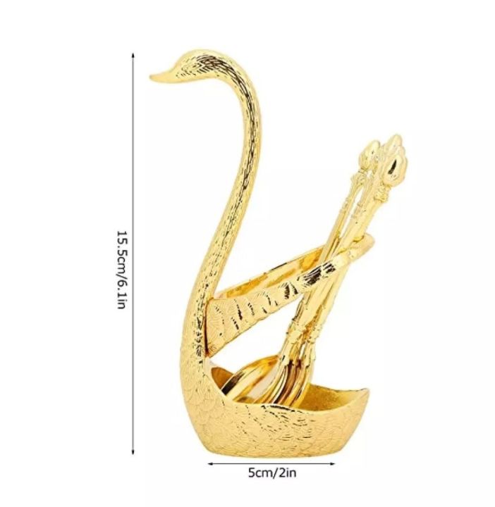 Best Spoon Set with Swan Stand (Pattern Golden with 6 Spoons) | Daraz ...