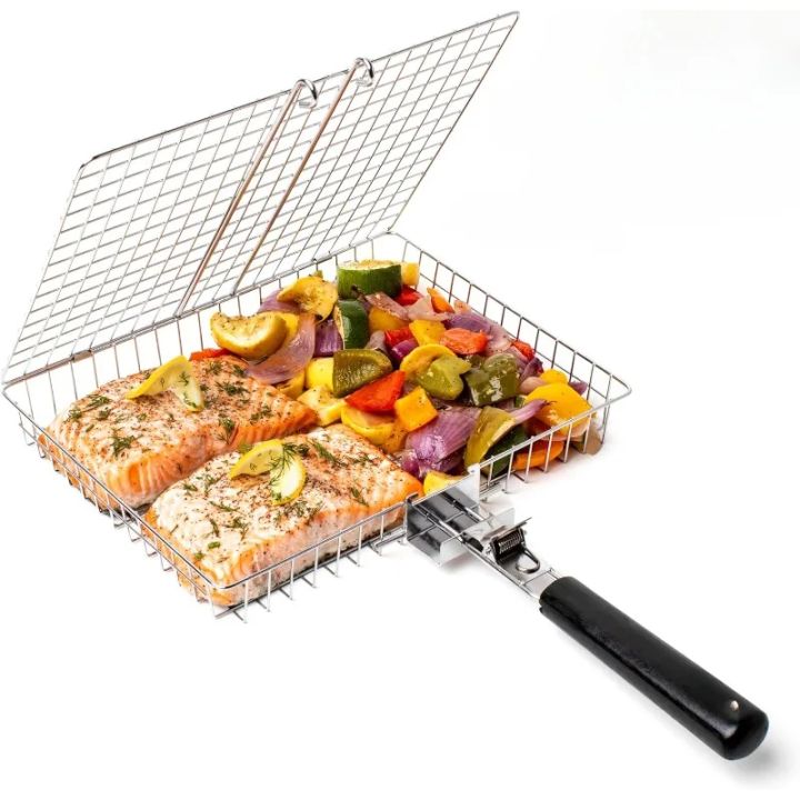 Grill Basket Stainless Steel Large Folding Grilling Baskets Portable ...