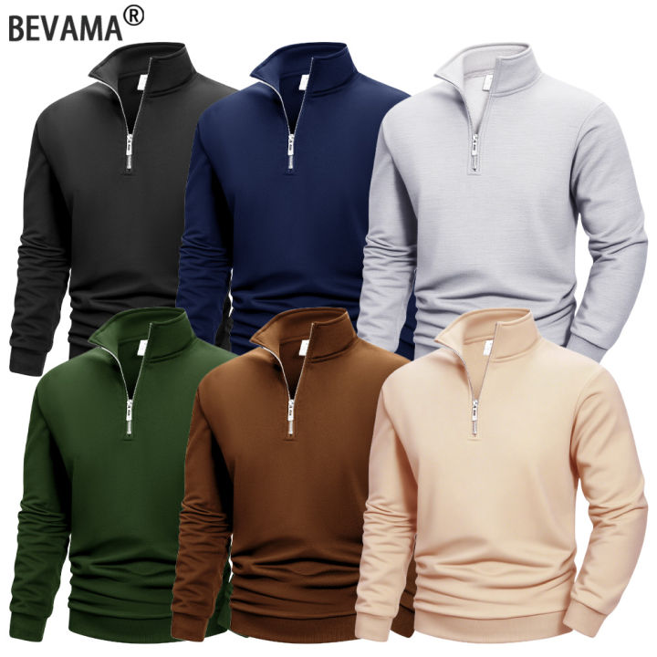 Autumn Men's Quarter Zip Up Sweatshirt Casual Mock Neck Pullover Solid ...