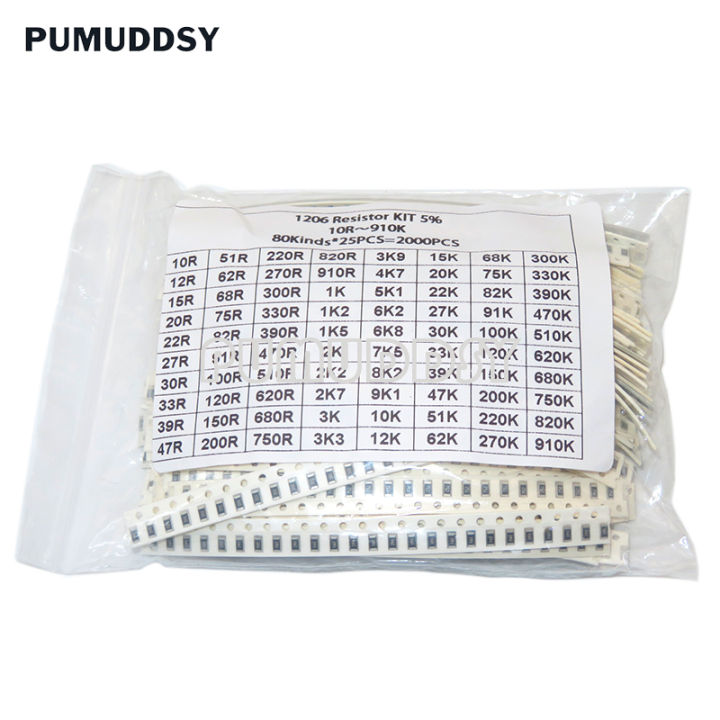 2000PCS 10 Ohm-910K Ohm 1206 SMD Resistor Kit Assorted Set 5% 80values ...