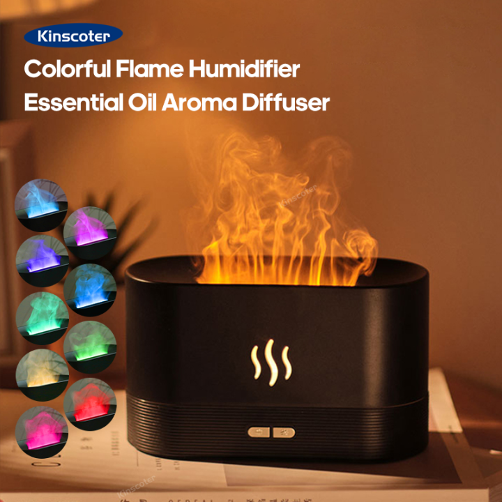 USB Desktop RGB Flame Aroma Diffuser Humidifier 7 Colors Simulation ...