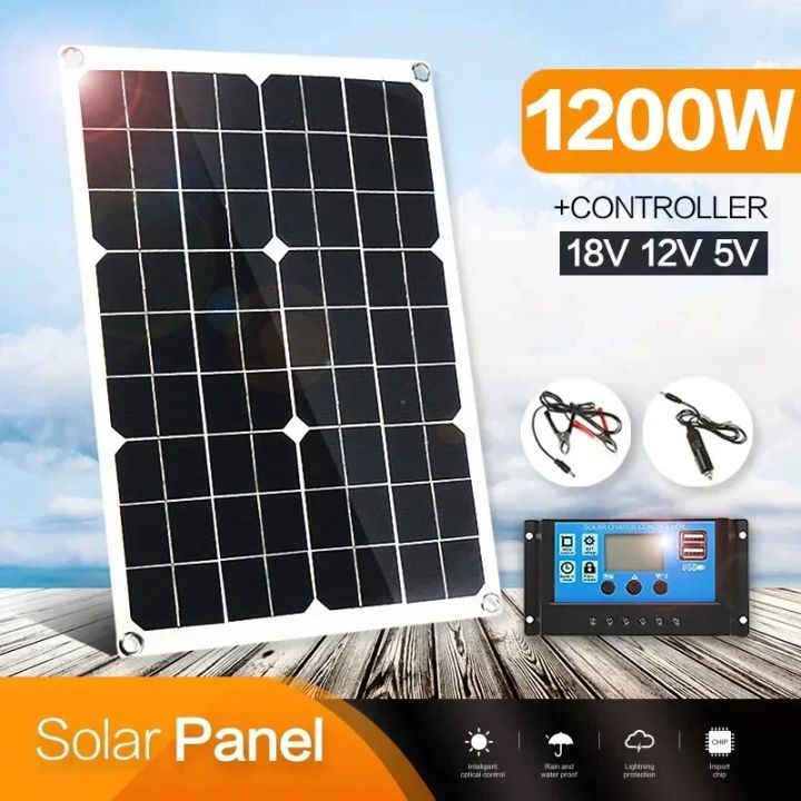 1200W Solar Panel Charger with 100A Controller Dual USB 12V Battery ...