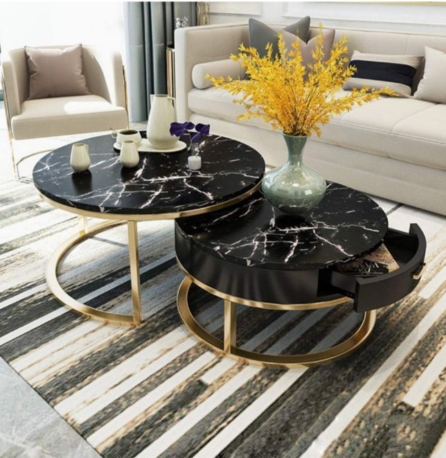 2 Piece Center Table, Marble Round Center/Coffee Table, Round Coffee ...