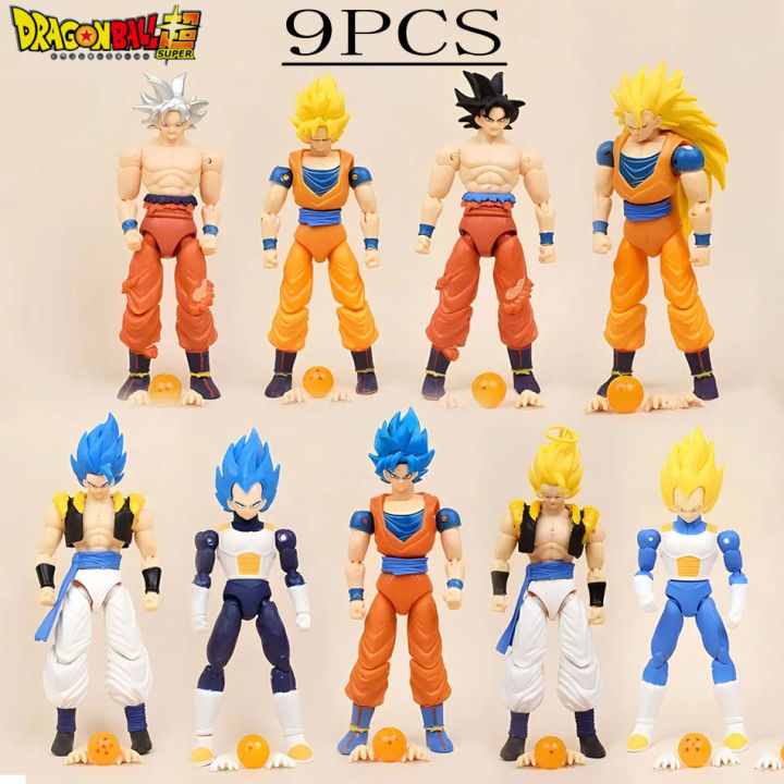 9PCS Dragon Ball Z Goku Vegeta SHF Super Saiyan Anime Doll Movable ...