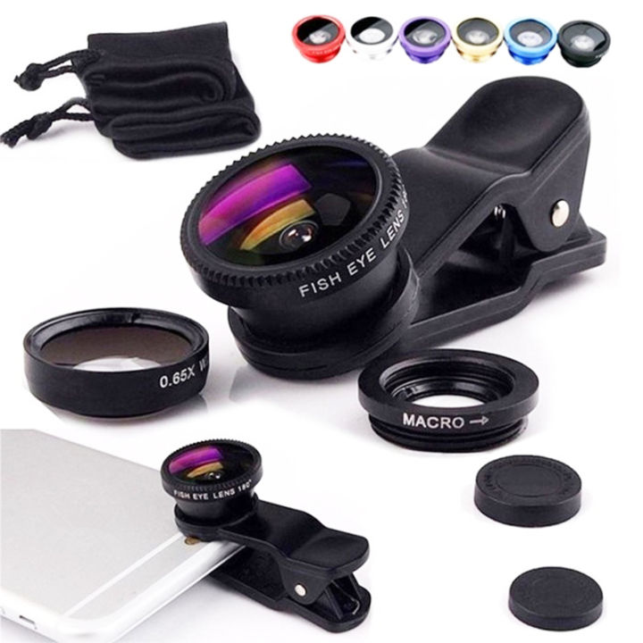 3in1 Fisheye Wide Angle Micro Camera Lens for iPhone Xiaomi Redmi 3IN1 ...