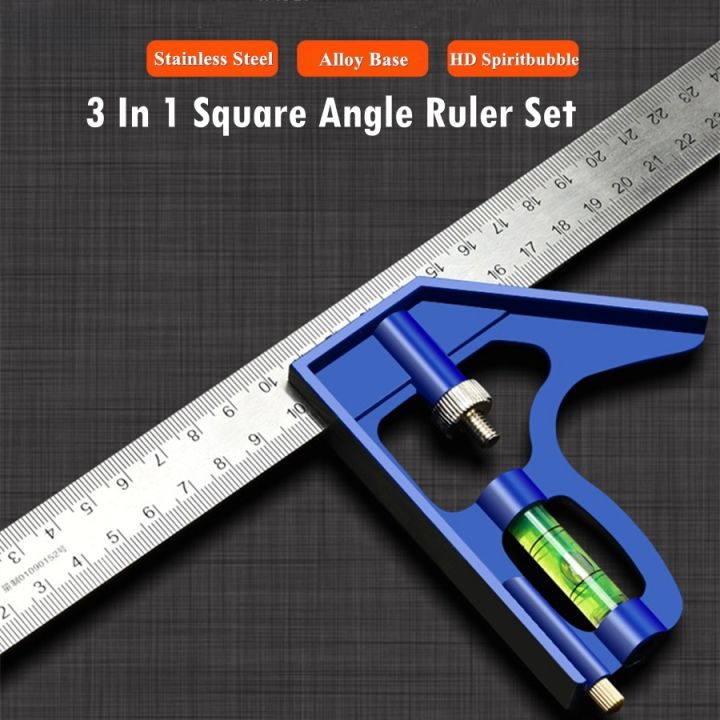 3 In 1 Square Angle Ruler Set Adjustable Engineers Multi Combination ...