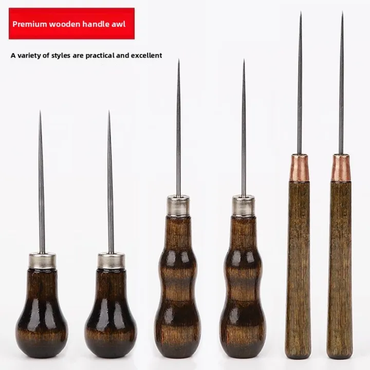 Wooden Handle Leather Awl Tool Sharp Punch Needle for Stitching Shoe ...