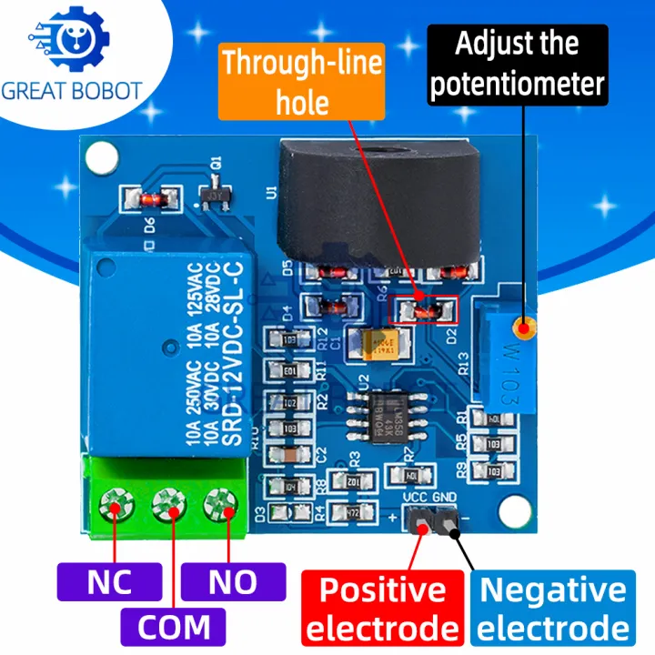 DC 12V Relays AC Current Detection Sensor Module 5A Overcurrent Protection Switch Sensor Board ...