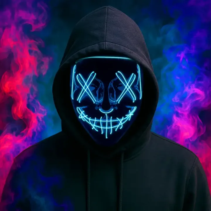 LED Horror Mask Light Up Glow in Dark V Face Costume Accessory Scary ...