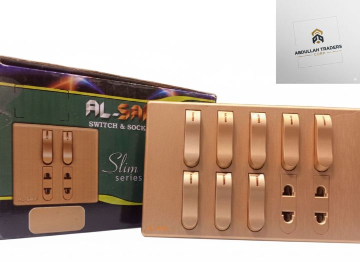 Al-Saif Slim Series Multi-Switch & Socket Panel Color: Metallic Gold ...