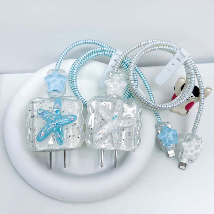 Shimmering Crystal Star USB Cable Data Line Protector Cover For iPhone ...