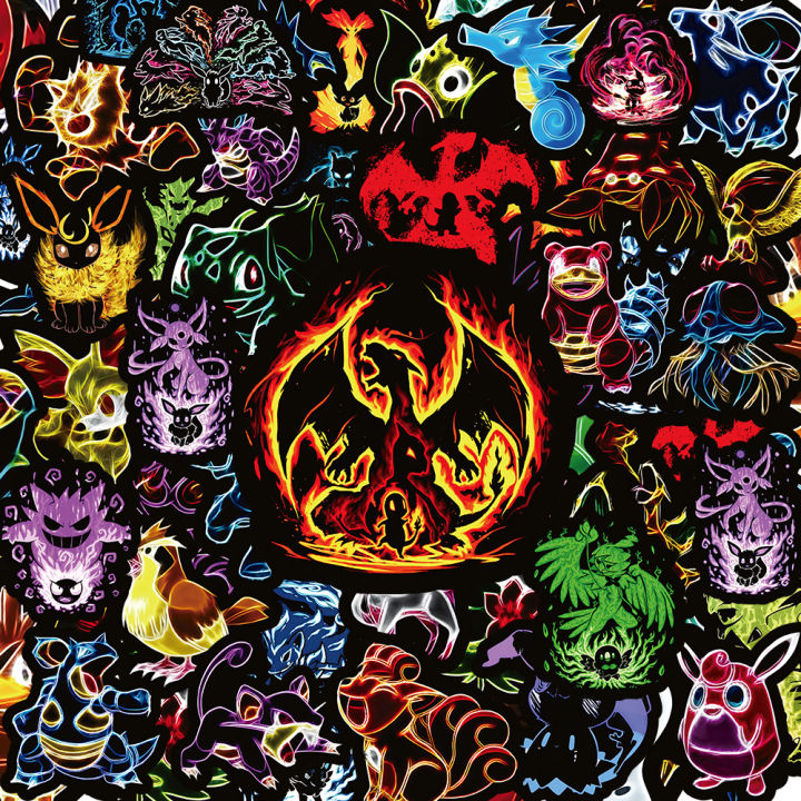 10/30/50/100pcs Cool Neon Light Anime Pokemon Stickers Pikachu Cartoon ...