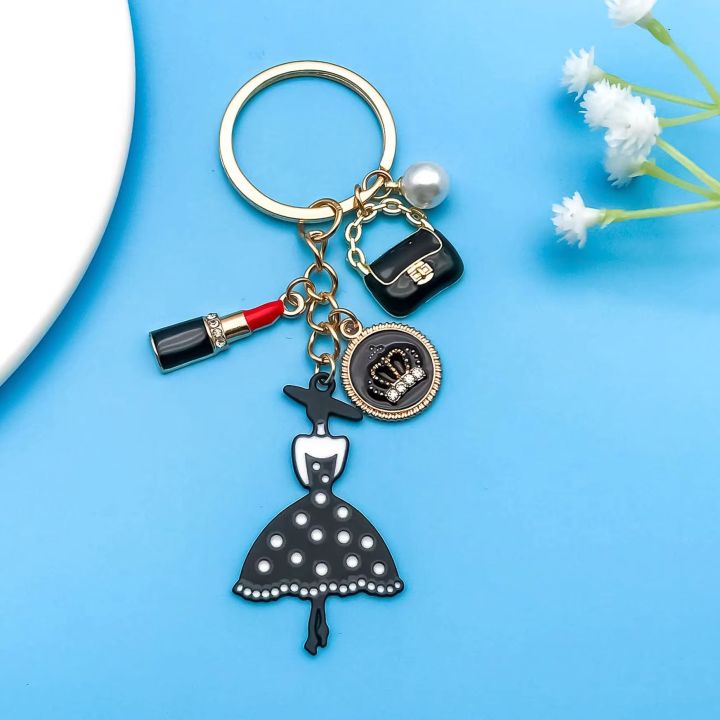 1pc Fashion Modern Lady Women's Bag Lipstick Charms Keychain Enamel ...