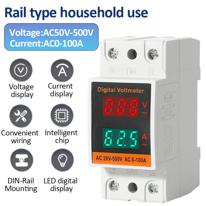 AC Voltmeter Ammeter AC50-500V 0-99.9A AC Current and Voltage Meter Din ...