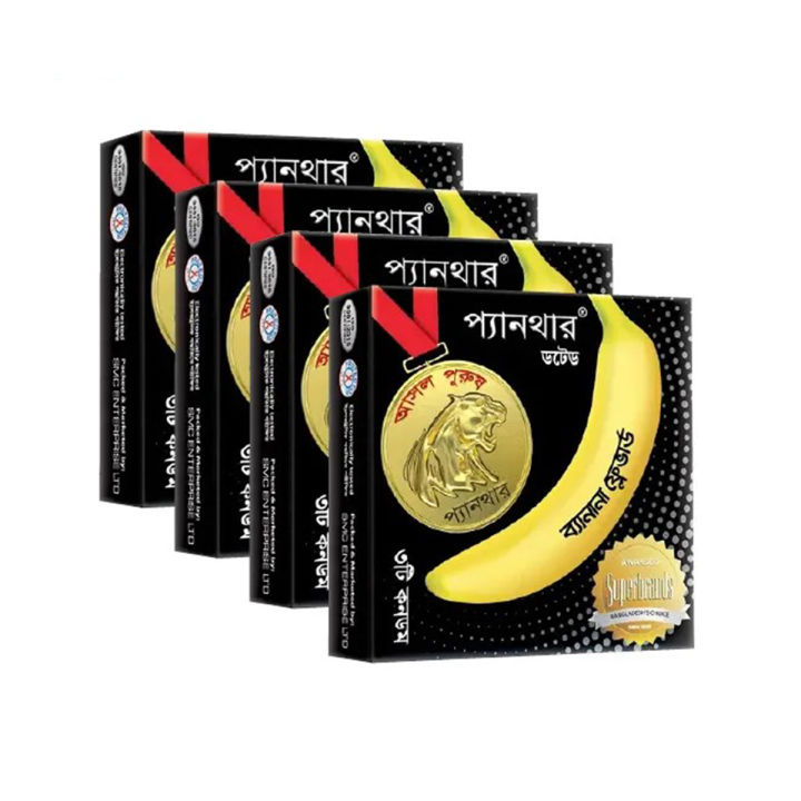 Panther Dotted Banana Flavored Condom for Men | 4 Pack Combo | 3x4 -12pcs | SMC | Daraz.com.bd