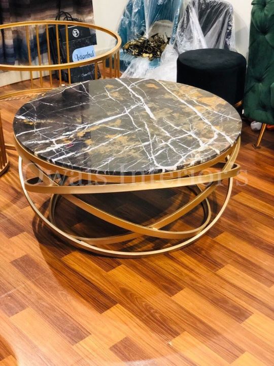 customize centre table metal frame uv sheet marble texture top gold and ...