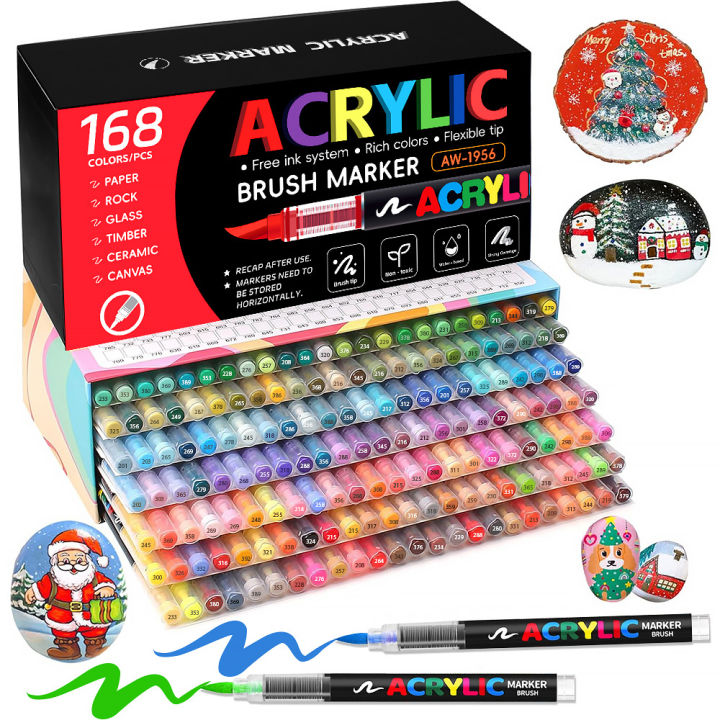 Soft Brush Acrylic Paint Markers Pens,Automatic Ink Control,Rich Colors ...