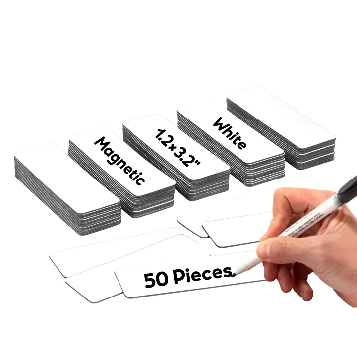 HUSPER 50 Pcs Reusable White Magnetic Labels 1.2x3.2-Inch Size Locker ...