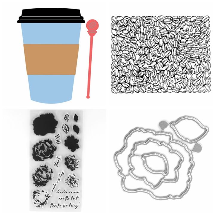 Coffee Beans Background Clear Stamps Coffee Cup Cutting Dies for DIY ...