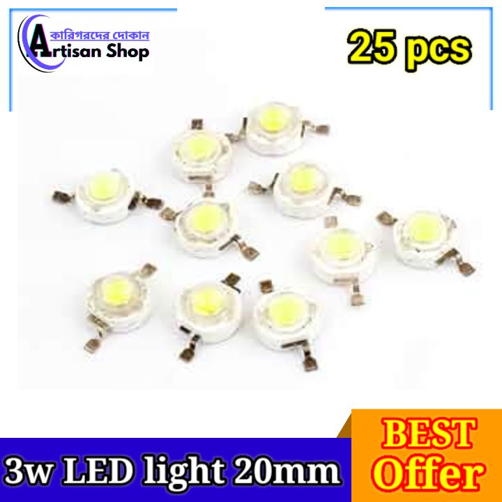 25Pcs- 20mm Black PCB Plate White 3 Watt 3.7V Ultra Bright WHITE Color ...