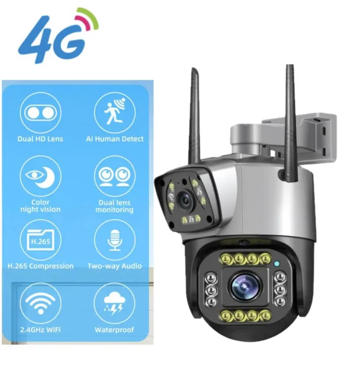 4G Sim Card Wifi CCTV PTZ Outdoor Night Vision Color Dual Lens Camera ...