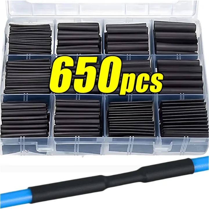 Black Heat Shrink Tube Kit Thermoresistant Tubing Shrink Wire Wrapping ...