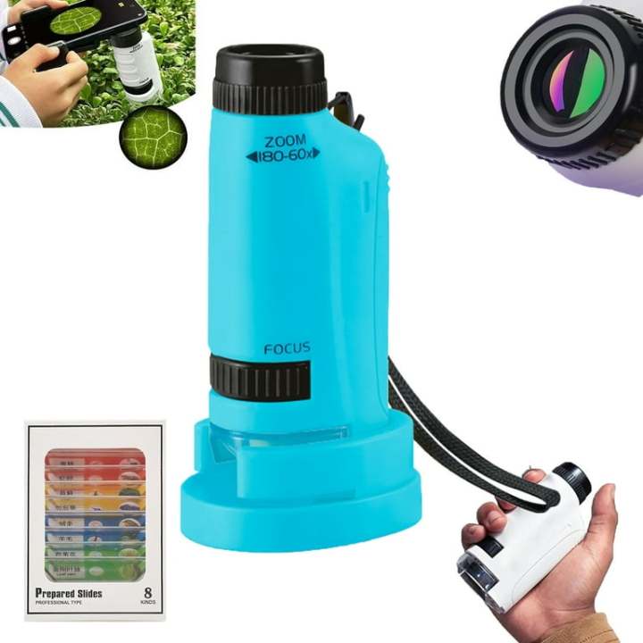 Portable Microscope,60x-180x Led Lighted Children Pocket Microscope ...