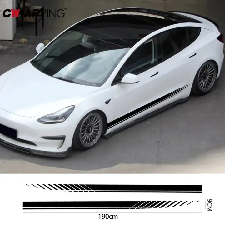 2pcs Both Sides Car Vinyl Wrap Black Car Stickers Race Stripes Vinyl ...