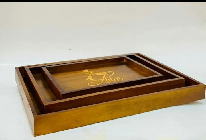 Real wooden beautiful serving tray set | Daraz.lk