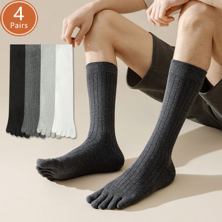1/4 Pairs Men Toe Socks Long Cotton Simple Business Party Dress ...