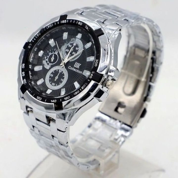 IK Collection Fashionable Round Black Dial Big Size Watch With Metal ...