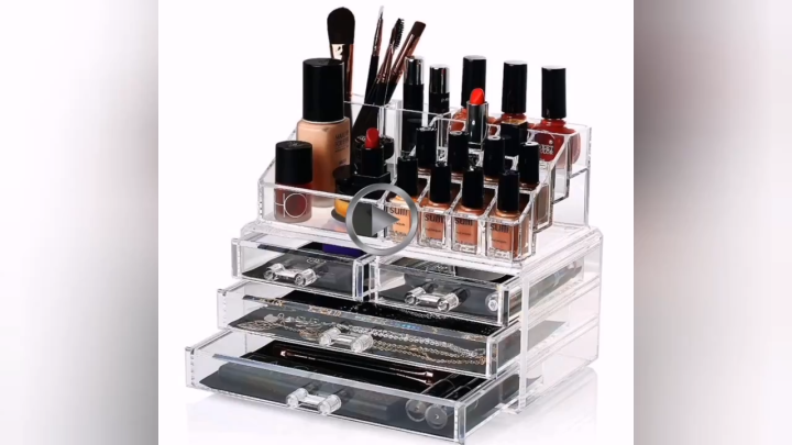 Acrylic 3 Drawers 12 Trapezoid Lipstick Makeup Display Stand Cosmetic ...