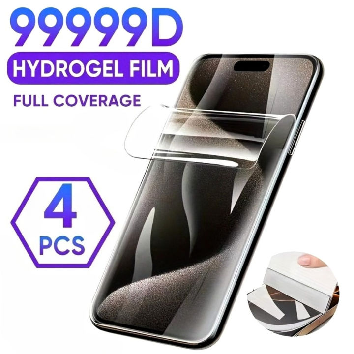 4Pcs HD Full Coverage Hydrogel Film for iPhone 16 15 Pro Max 14 15 Plus ...