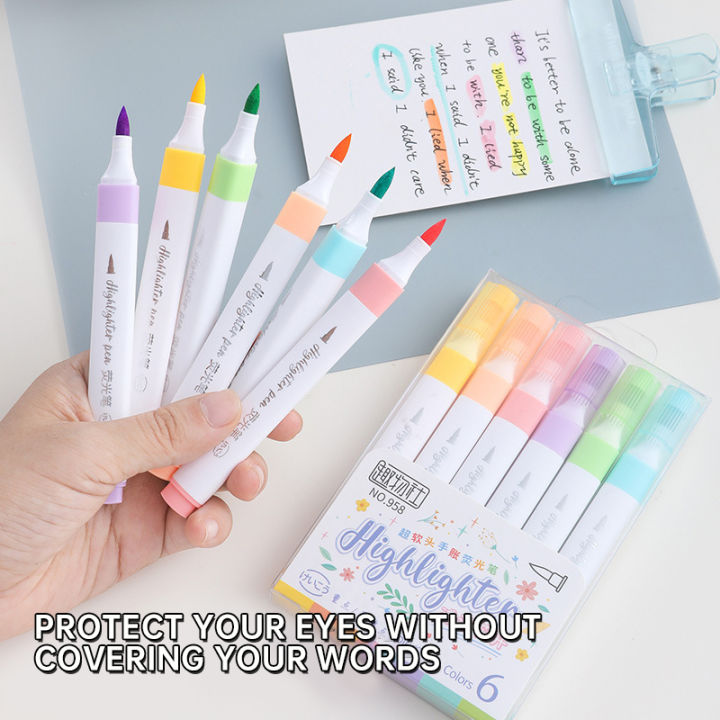 6 Colors Highlighter Markers Kawaii Stationery Items Cute Highlighter ...